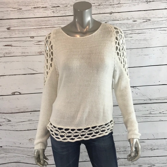 Elan | Sweaters | Elan Cream Eyelet Shoulder And Hem Sweater | Poshmark
